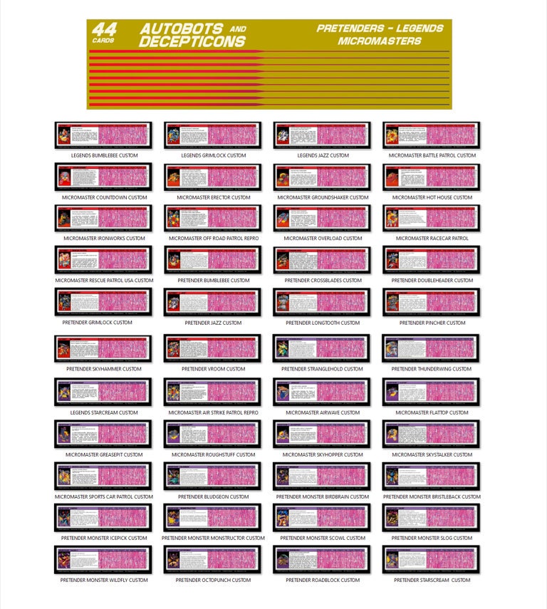 1989 TRANSFORMERS 40th Anniversary Custom Repro Tech Spec Deck - Etsy