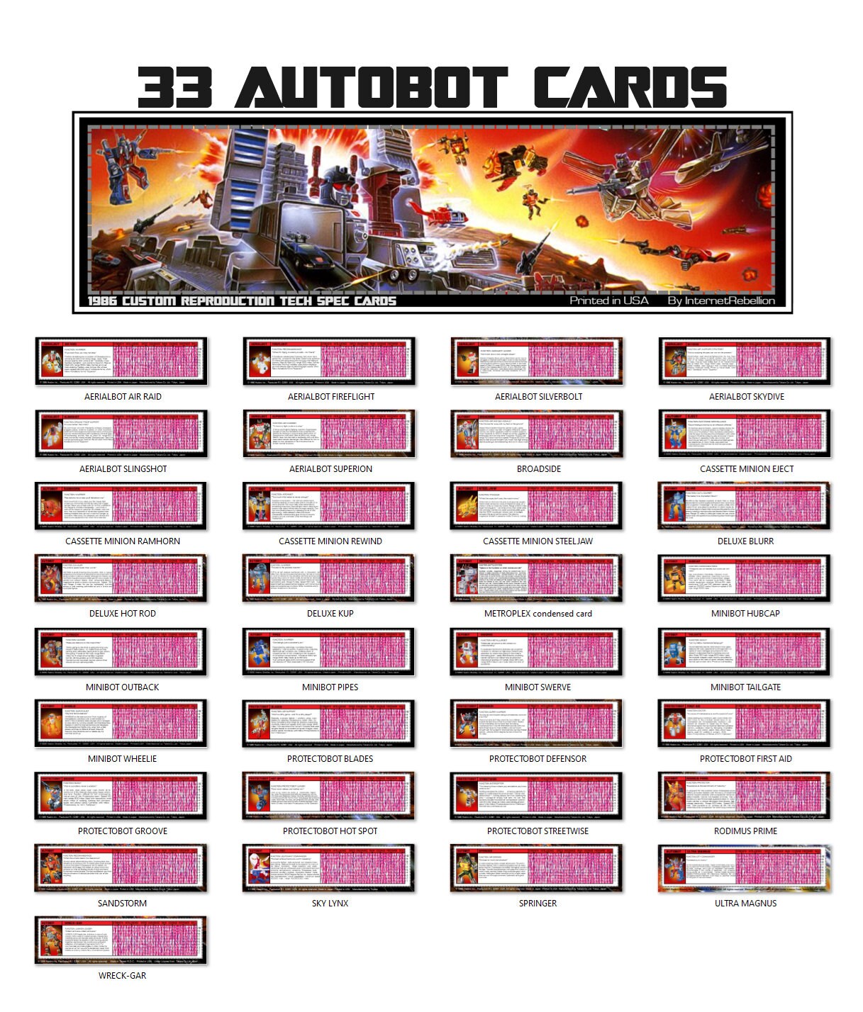 TRANSFORMERS 40TH ANNIVERSARY 1986 Repro Tech Spec Deck - Etsy