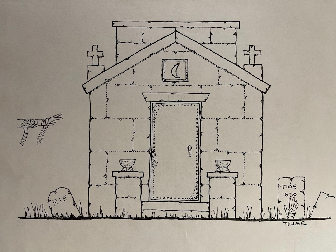Pen and Ink Drawing - Crypt Outhouse - Etsy