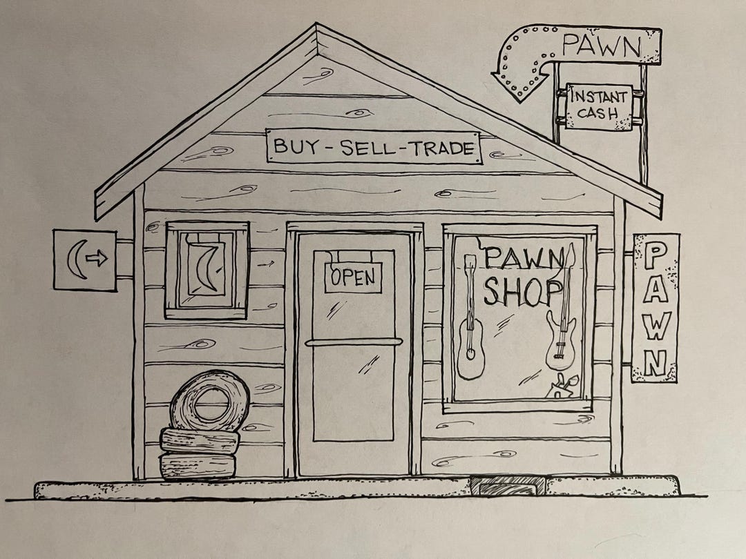 Pen and Ink Drawing - Pawn Shop Outhouse - Etsy