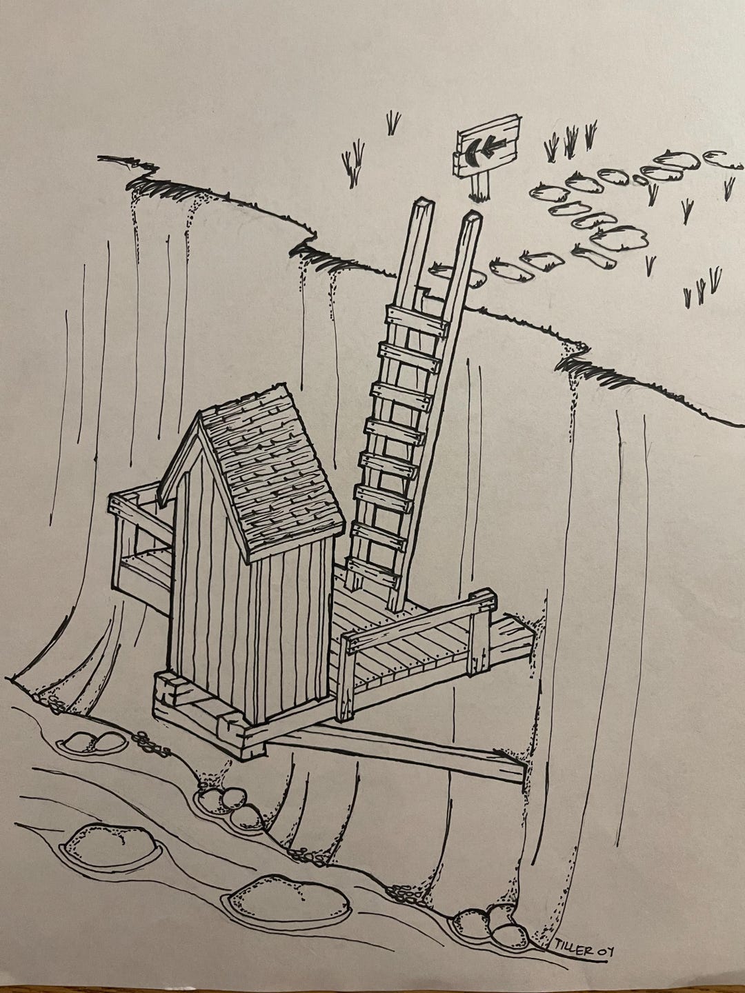 Pen and Ink Drawing - Cliff Outhouse - Etsy