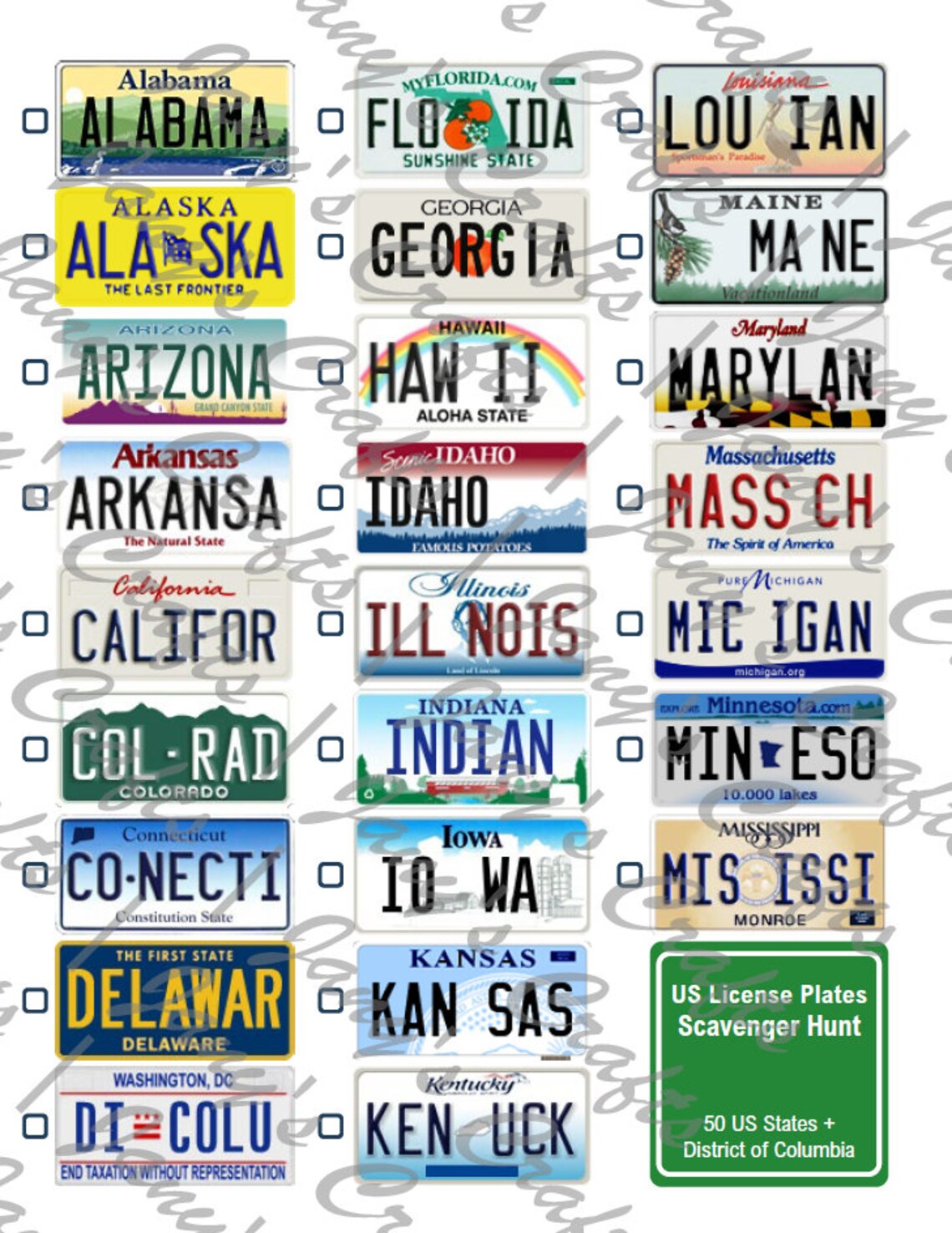 US License Plates Scavenger Hunt - Etsy