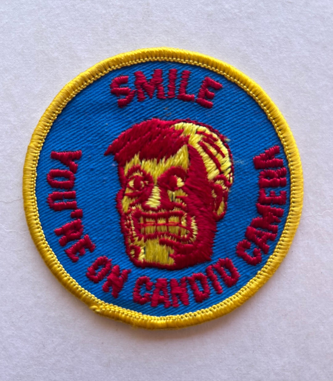 Vintage 1970s Smile Youre On Candid Camera Embroidered Patch Nos Etsy