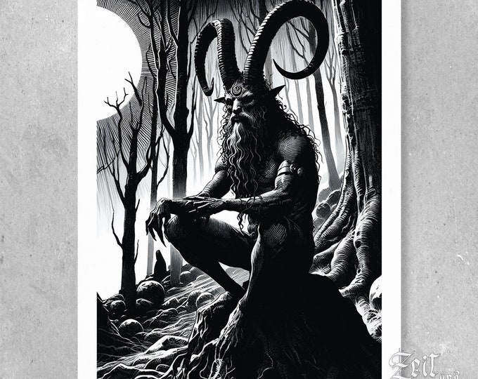 Cernunnos Linocut Print- Deer Skull Horned God Hand Printed on Paper ...