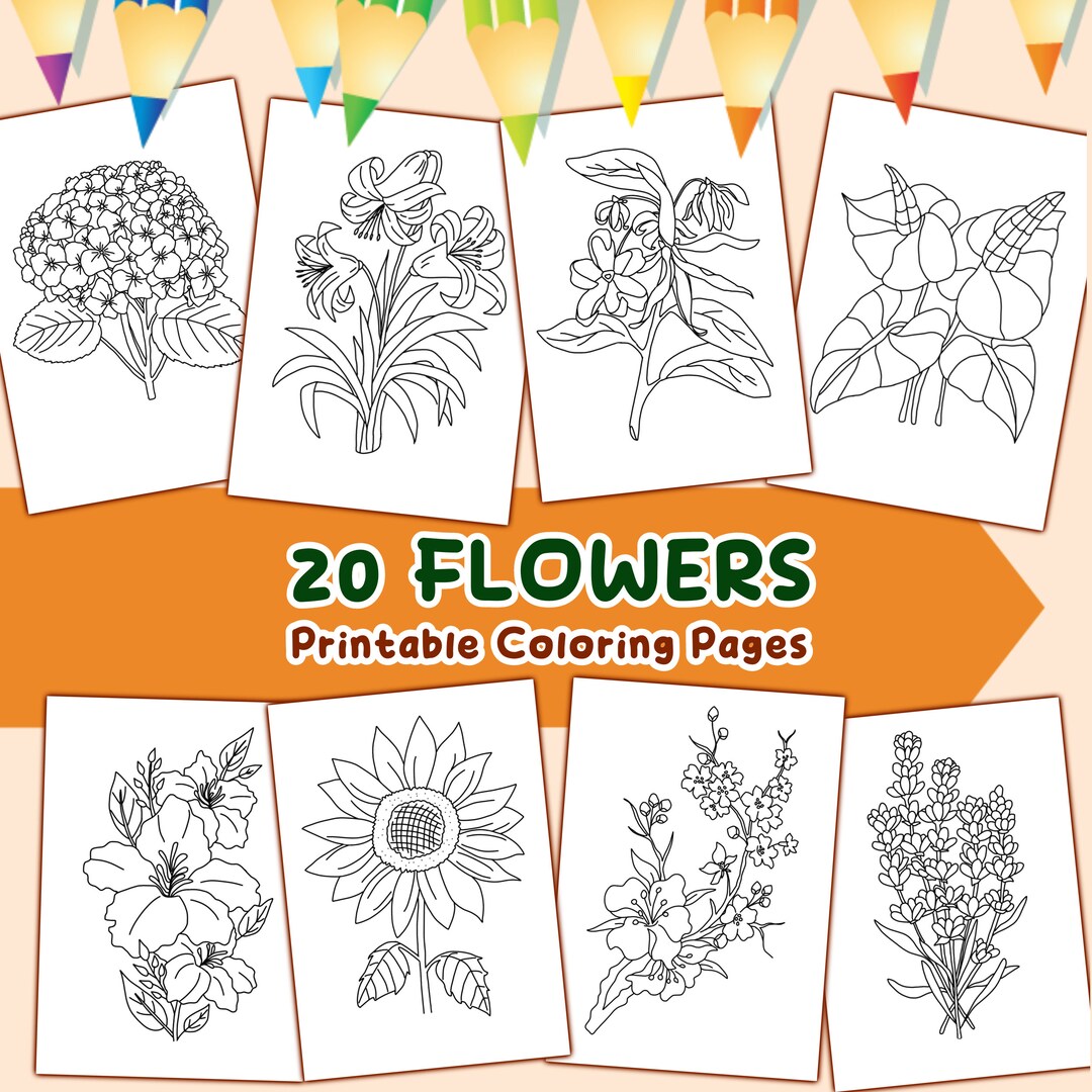 20 FLOWERS COLORING PAGES A4 Instant Downloads - Etsy