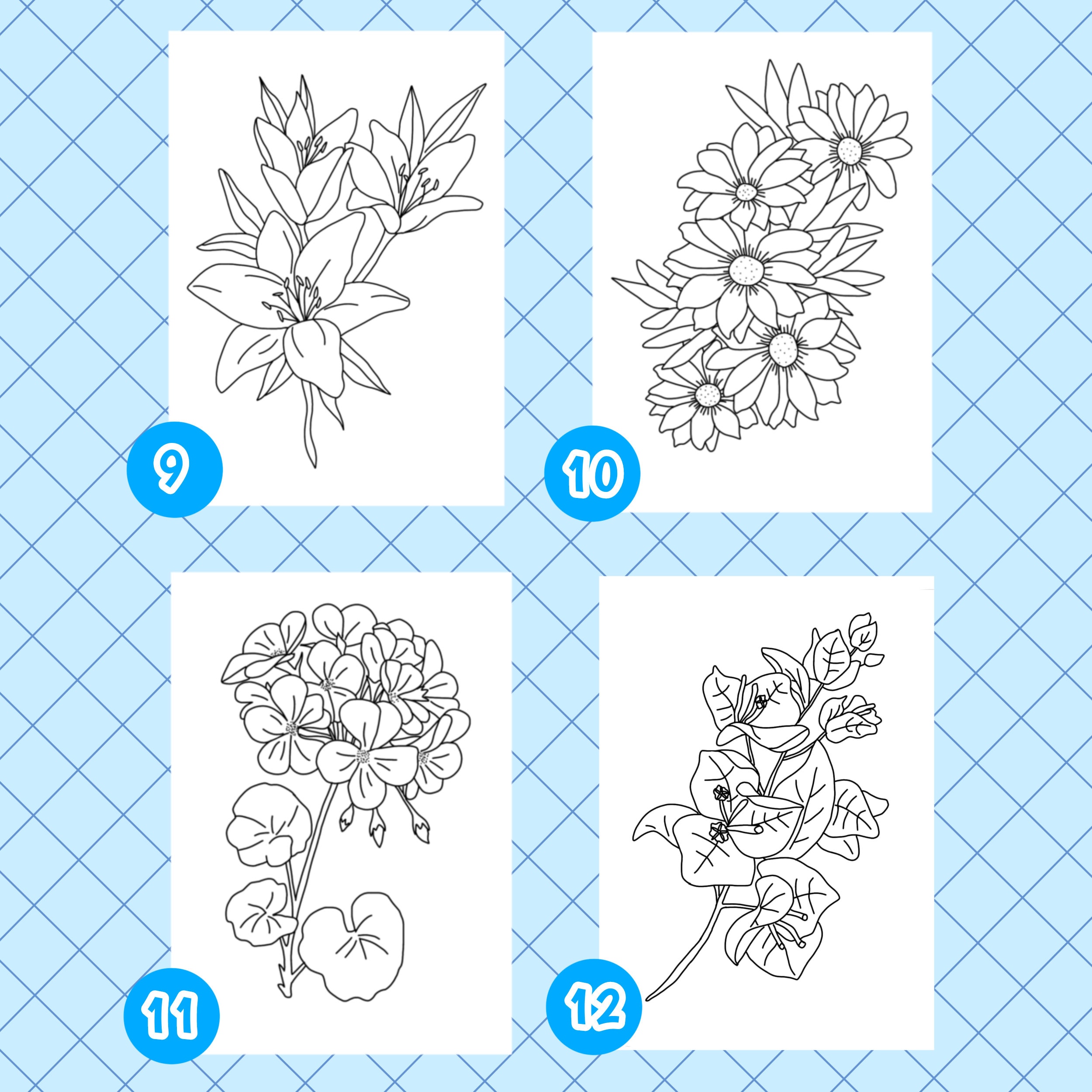 20 FLOWERS COLORING PAGES A4 Instant Downloads - Etsy