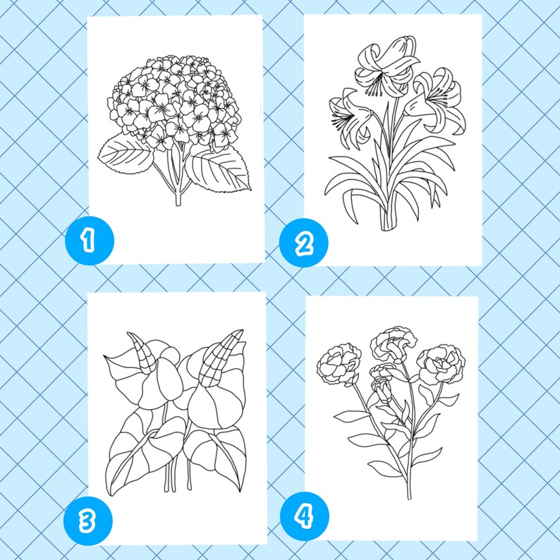 20 FLOWERS COLORING PAGES A4 Instant Downloads - Etsy