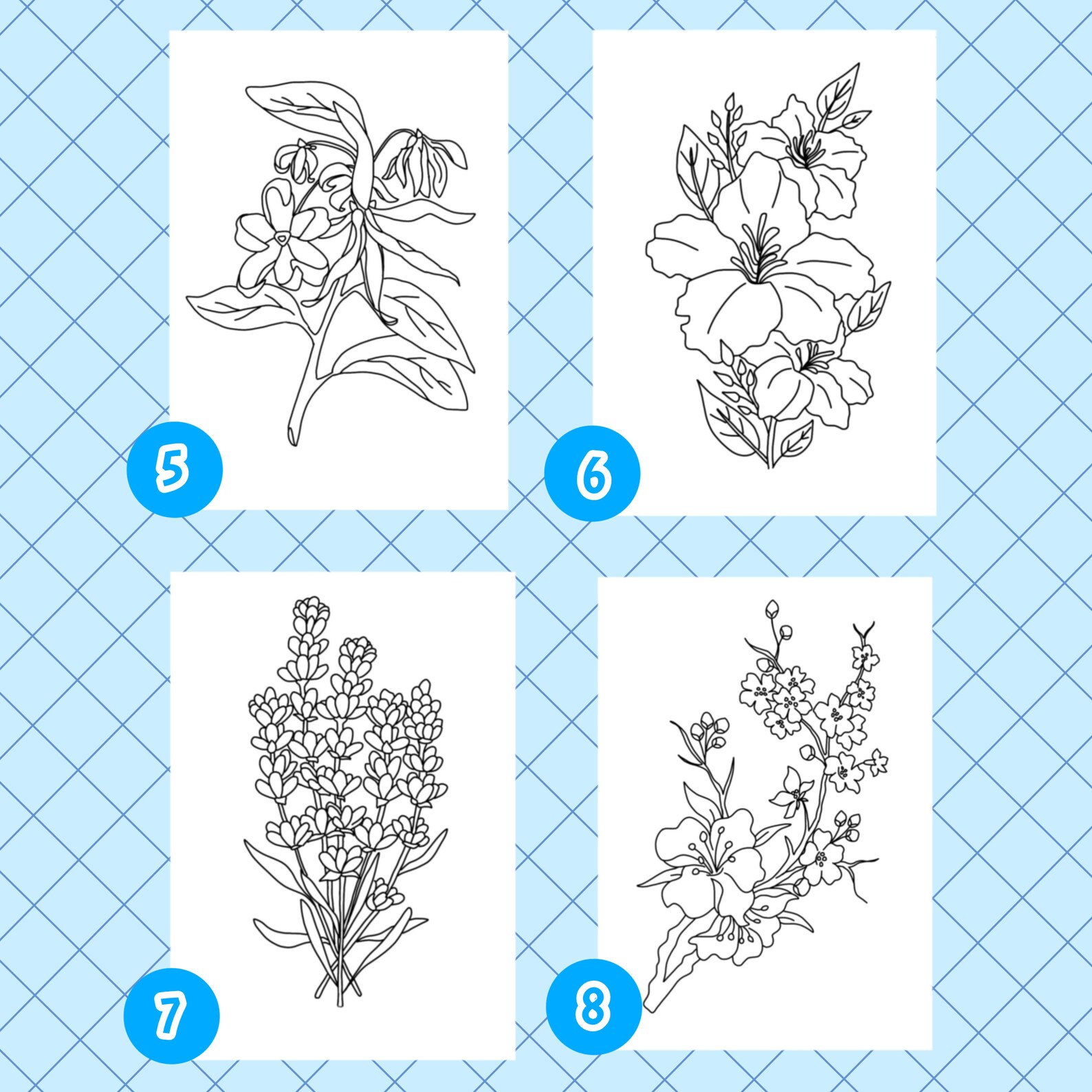 20 FLOWERS COLORING PAGES A4 Instant Downloads - Etsy