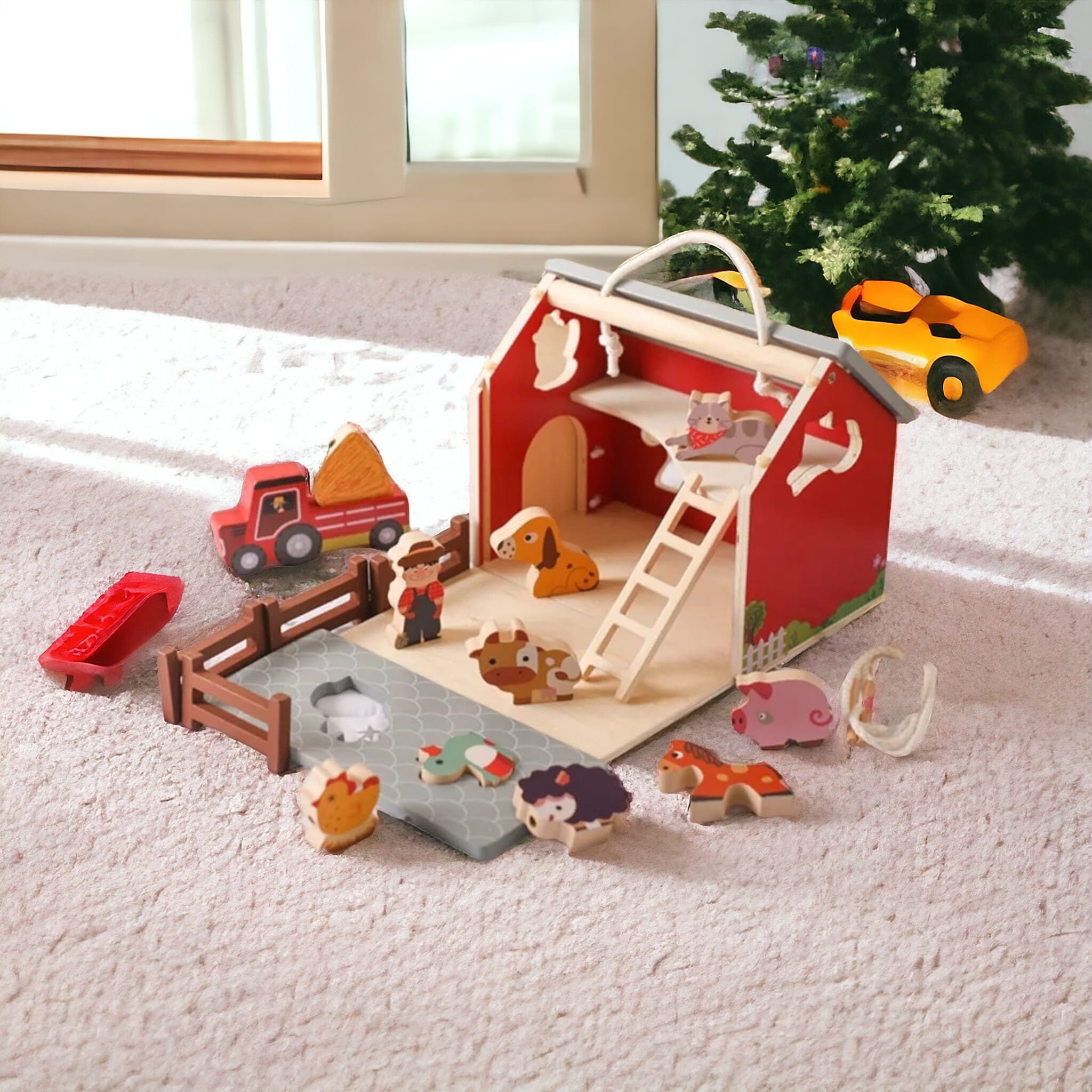 Wooden Farm With Animals, Shape Sorter Toy, Montessori, Educational ...