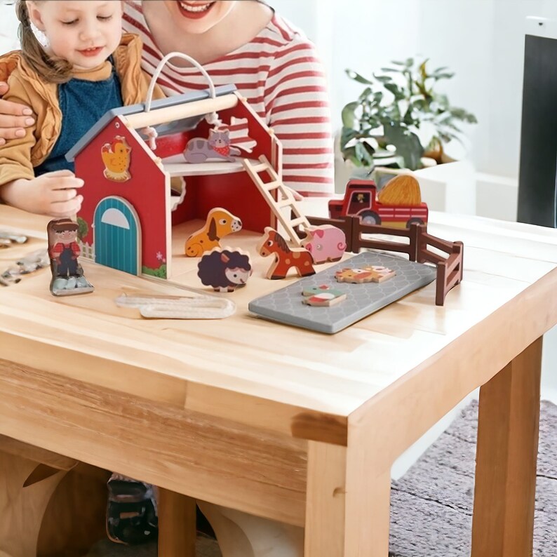 Wooden Farm With Animals, Shape Sorter Toy, Montessori, Educational ...