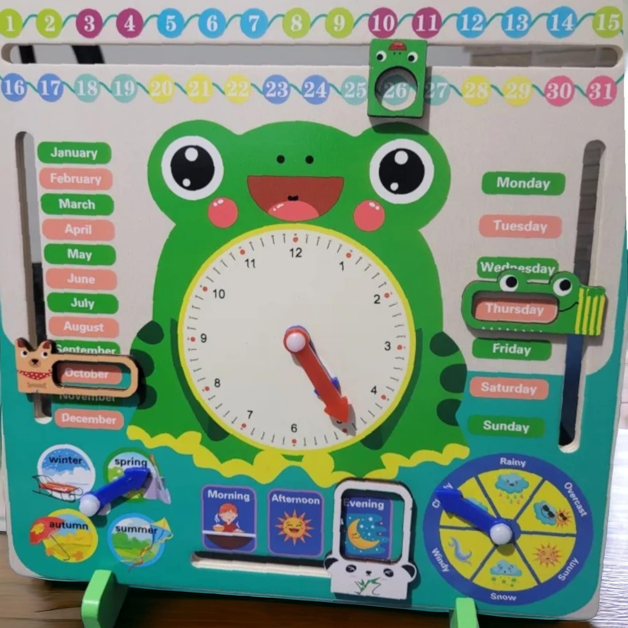 Wooden Teaching Clock, Tell the Time, Calendar and Season Clock ...