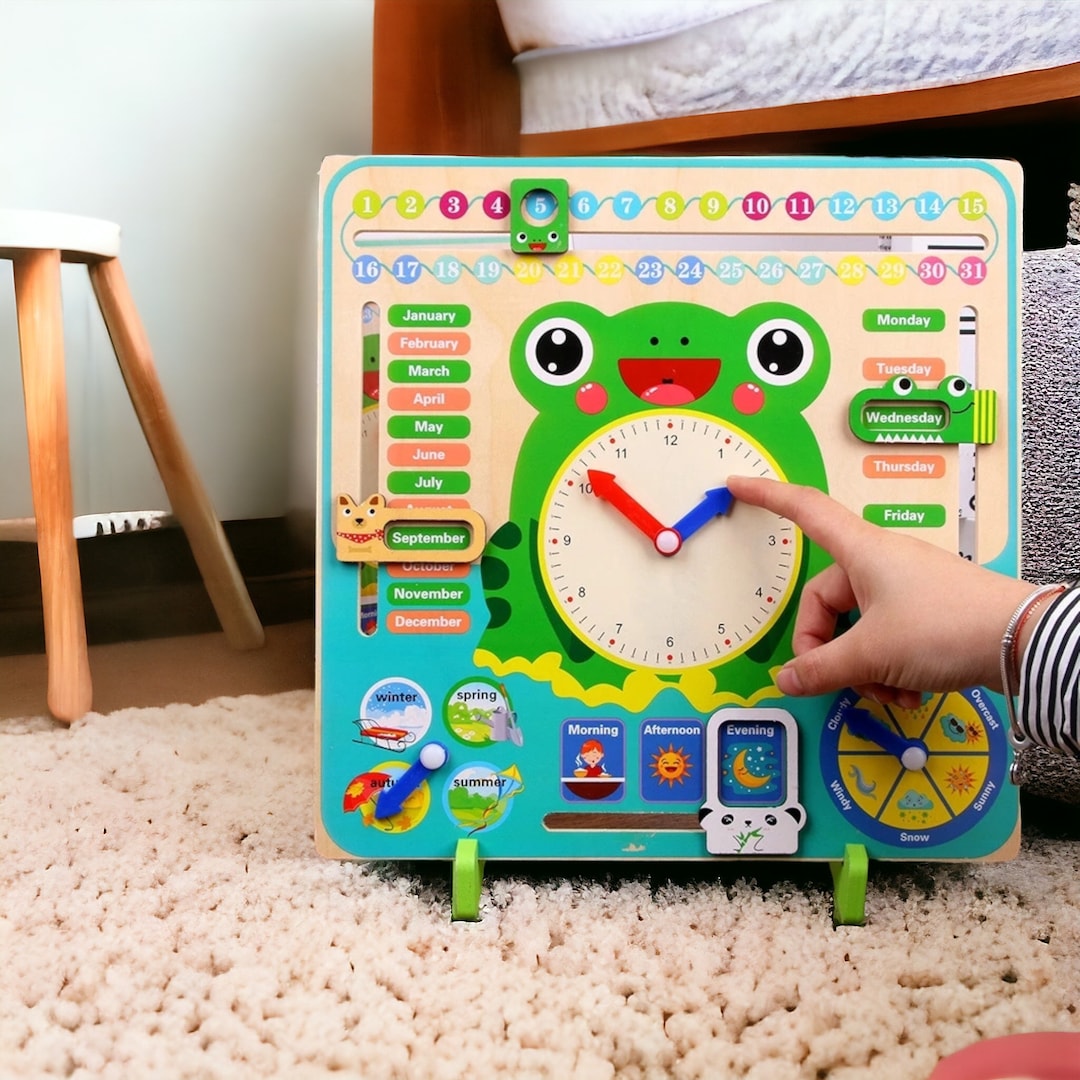 Wooden Teaching Clock, Tell the Time, Calendar and Season Clock ...