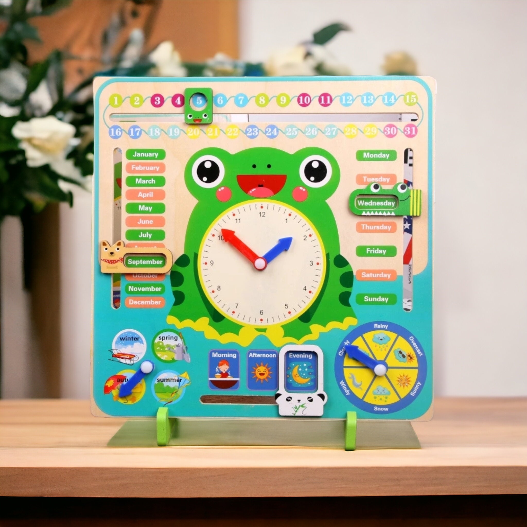 Wooden Teaching Clock, Tell the Time, Calendar and Season Clock ...