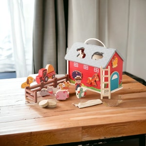 Wooden Farm With Animals, Shape Sorter Toy, Montessori, Educational ...