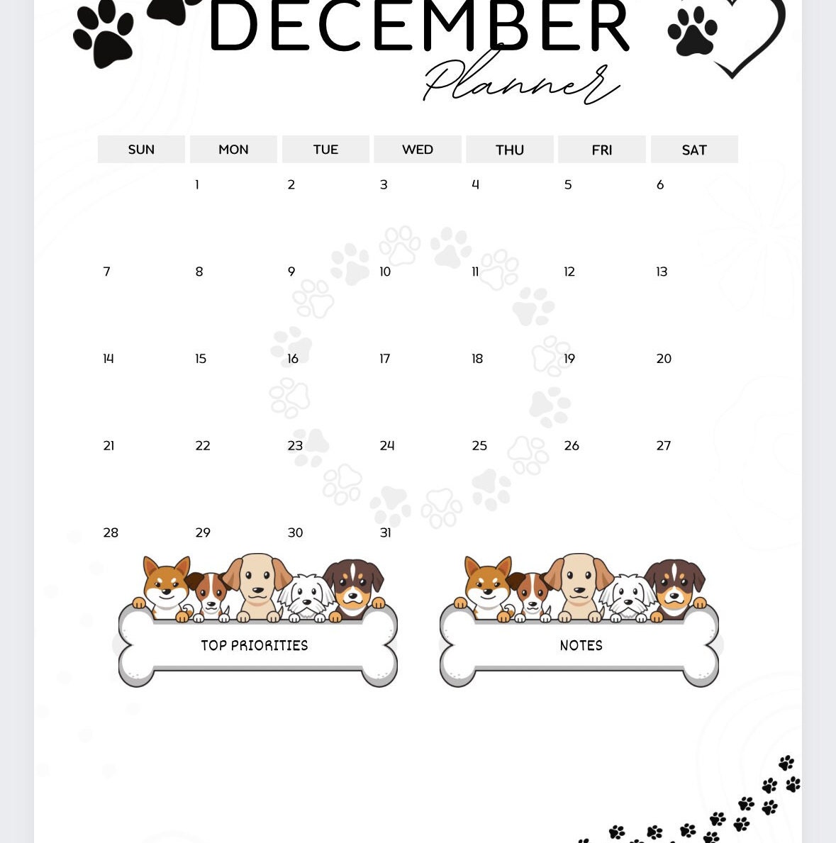 Paw Print 2024 Calendar - Etsy