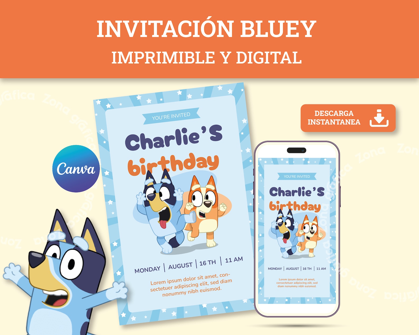 Invitación De Cumpleaños De Bluey, Invitación Editable De Bluey ...