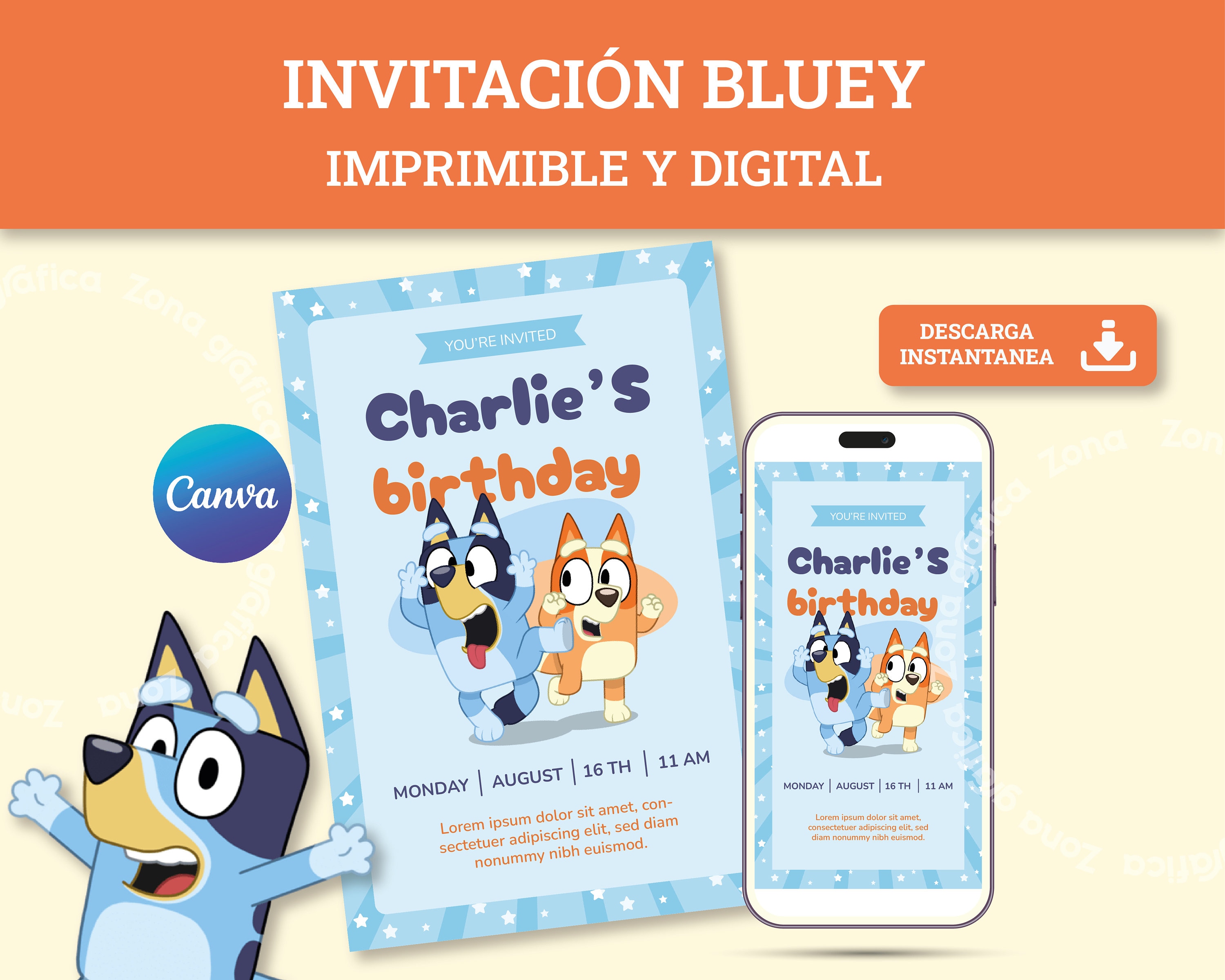 Invitación De Cumpleaños De Bluey, Invitación Editable De Bluey ...
