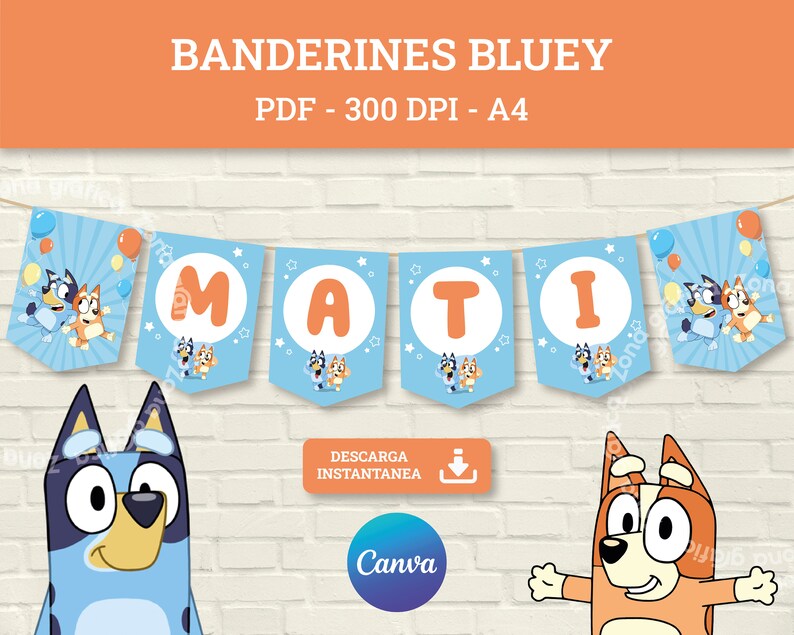 Banderines De Cumpleaños Bluey, Decoración De Cumpleaños De Bluey ...