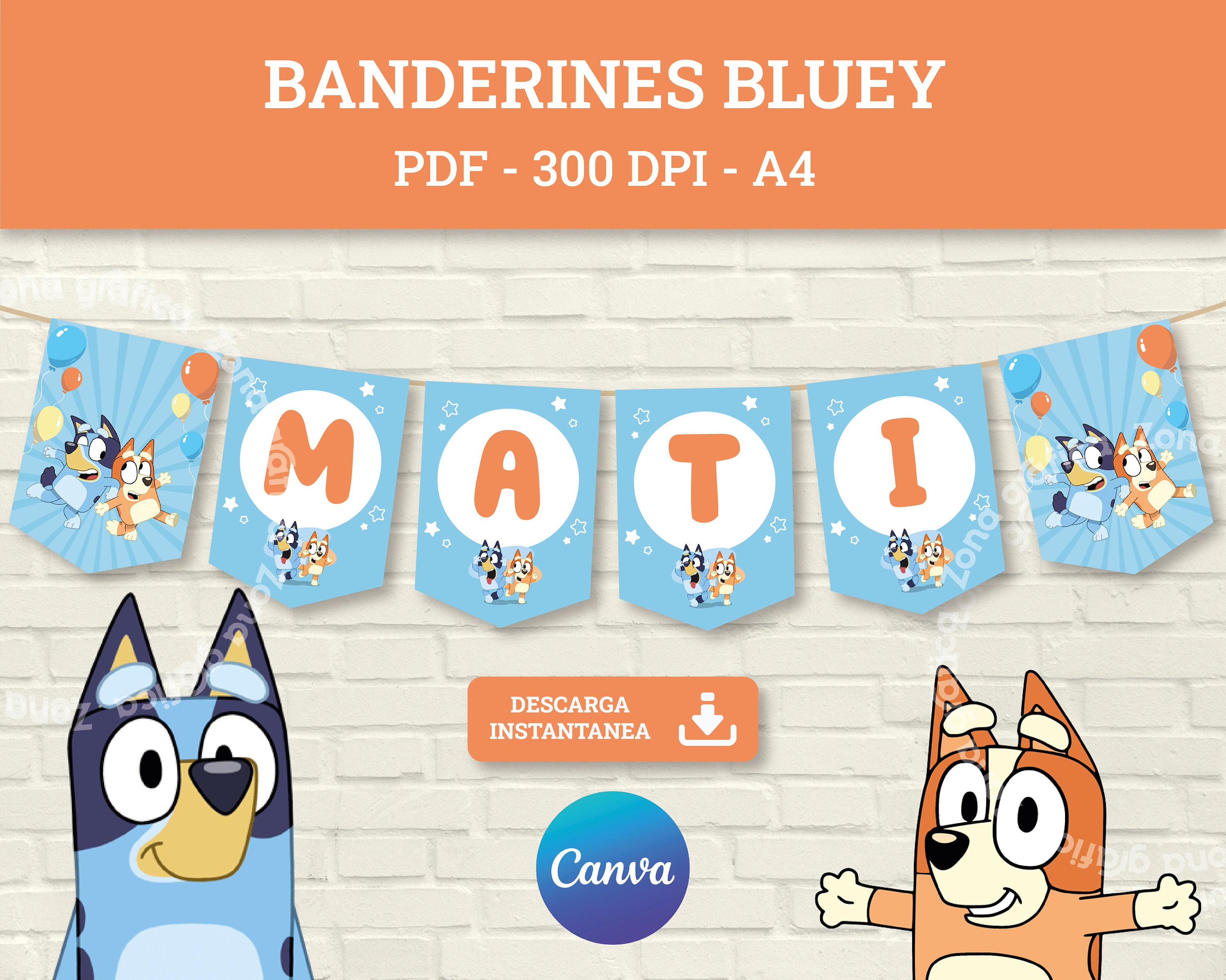 Banderines de cumpleaños Bluey, Decoración de cumpleaños de Bluey ...
