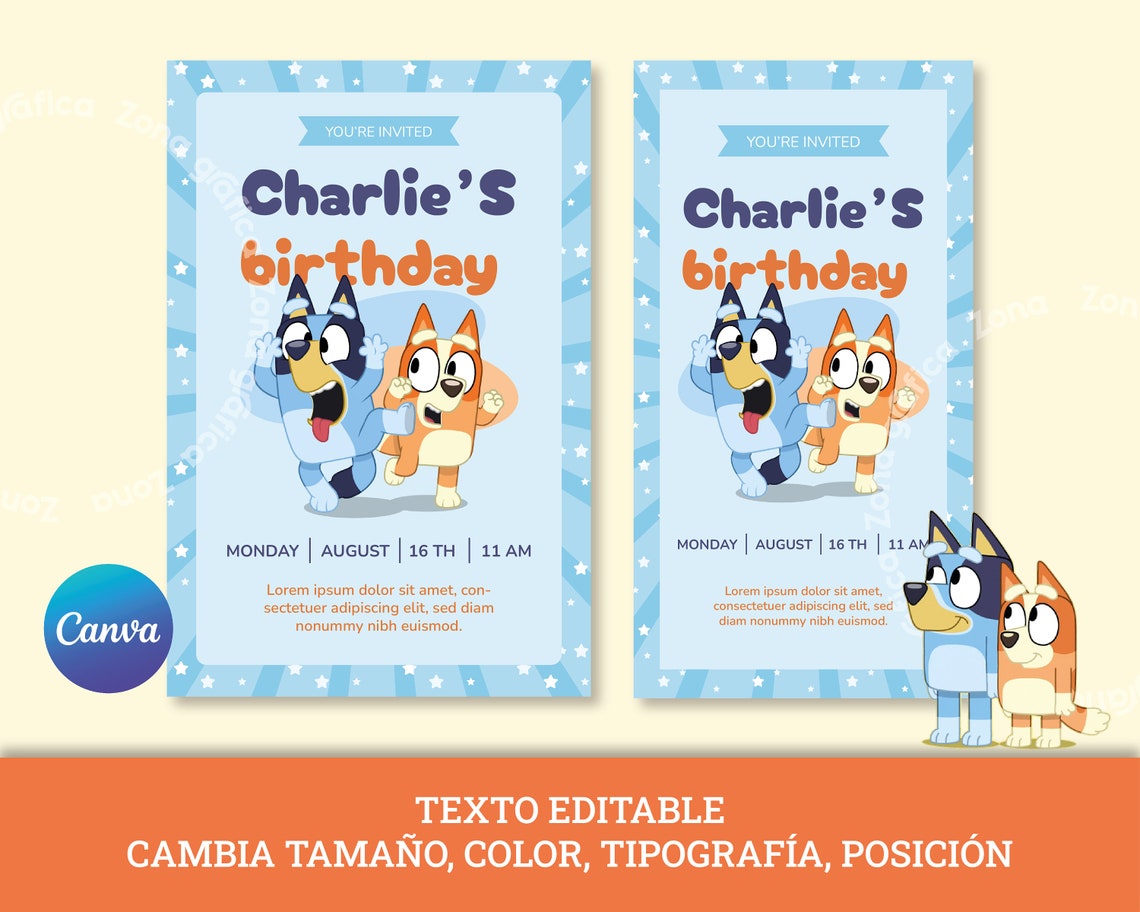 Invitación De Cumpleaños De Bluey, Invitación Editable De Bluey ...