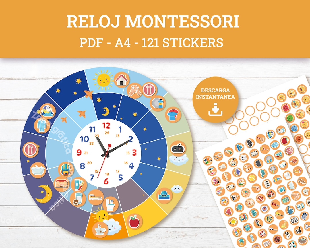 Reloj Infantil, Reloj 24 Horas Para Niños, Reloj Montessori, Reloj Con ...