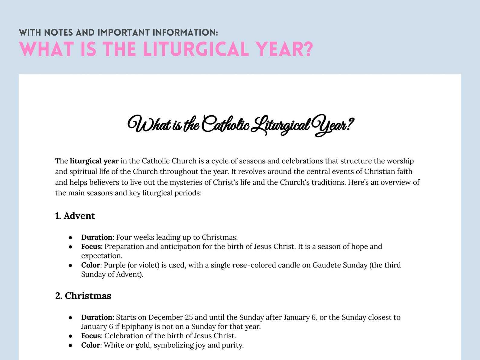 2025 Catholic Liturgical Calendar Guide List Version Printable ...