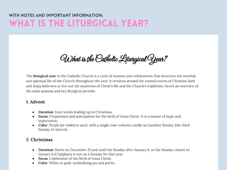 2025 Catholic Liturgical Calendar Guide List Version Printable ...