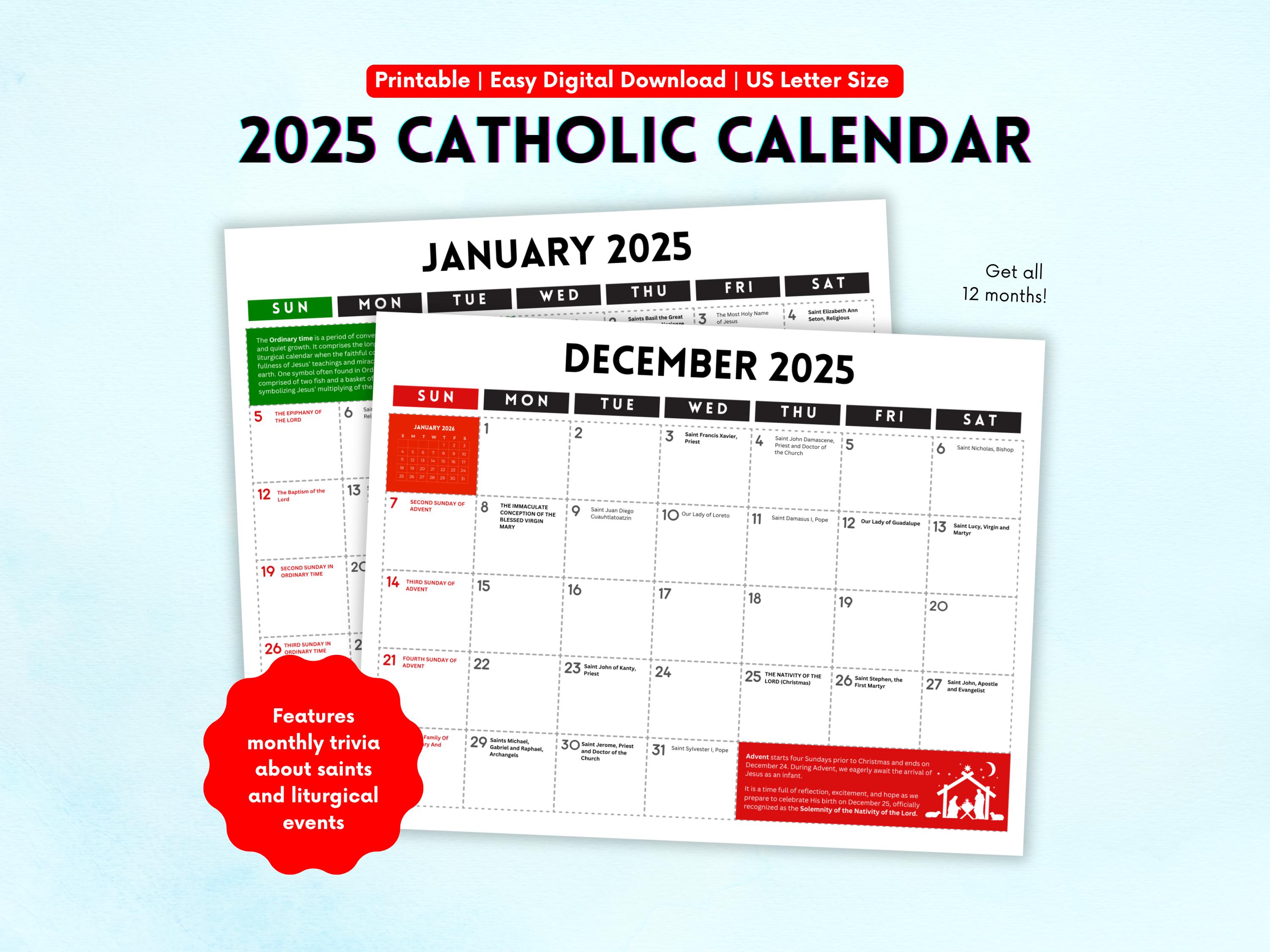 2025 Catholic Calendar Printable PDF | 2025 Litugical Year Guide With ...