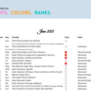 2025 Catholic Liturgical Calendar Guide List Version Printable ...
