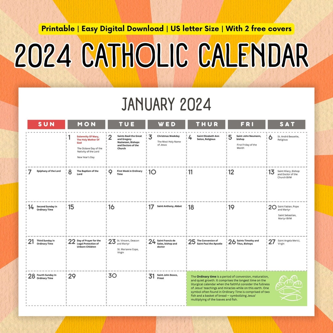 2024 Catholic Calendar Printable PDF | Catholic Liturgical Year ...