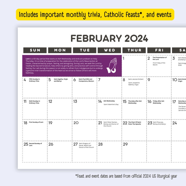 Catholic Calendar 2024 PDF | 2024 Catholic Liturgical Year Printable ...