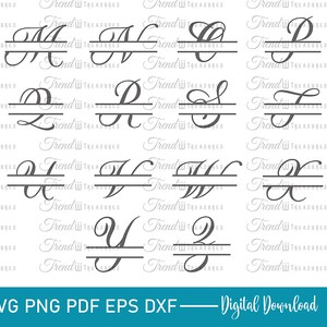 Split Monogram SVG Bundle, Spilt Letter Svg, Alphabet Clipart, Last ...
