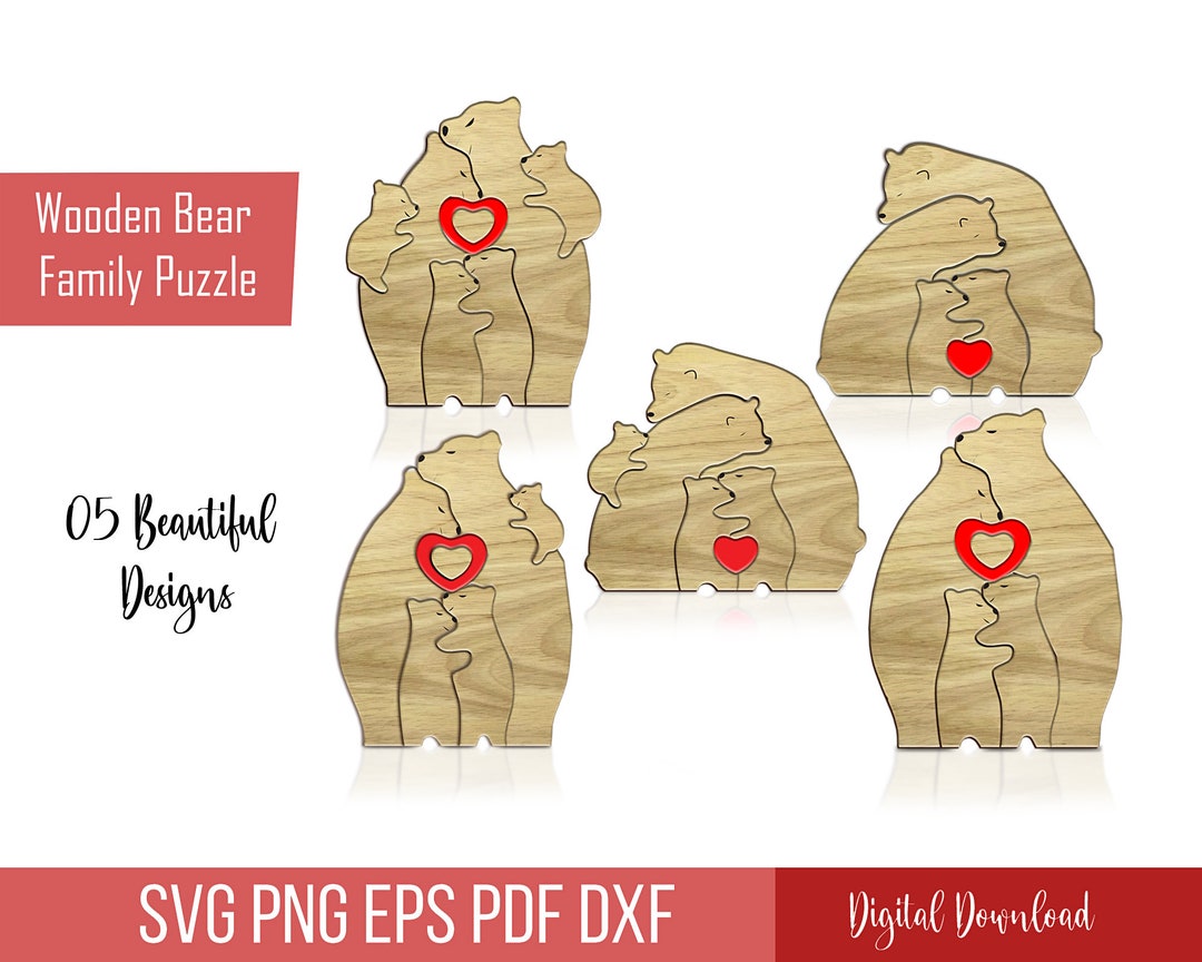 Wooden Bear Family Puzzle SVG Laser Cut File, Family Gift Puzzle Laser ...