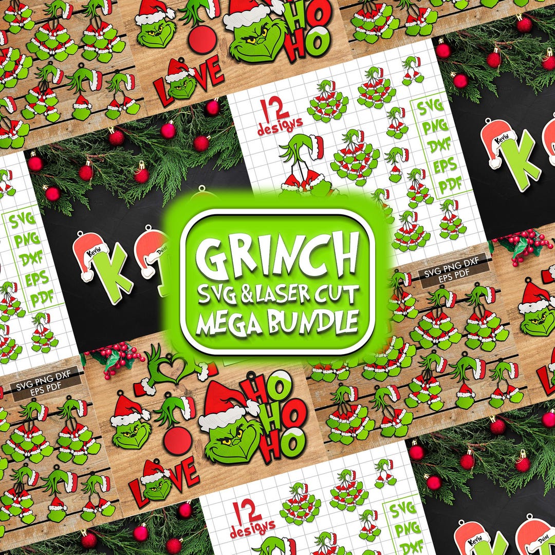 All Grinch Bundle SVG & Laser Cut Ornament | Grinch Face Ornament ...