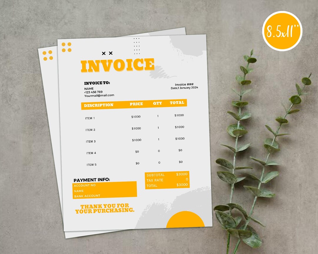 Invoice Template Digital Download, Editable PDF Minimalist Invoice ...