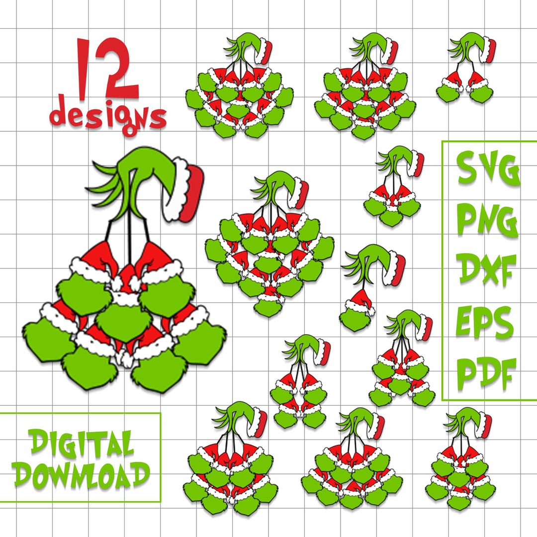 Grinch Hand Face SVG Bundle, Grinch Christmas Designs, 12 Grinchmas ...