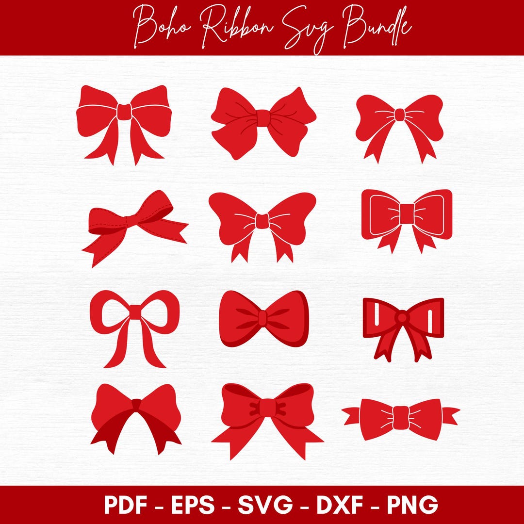 Boho Ribbon SVG, Boho Ribbon Bundle SVG, Hand Drawn Clipart, Hair Bow ...