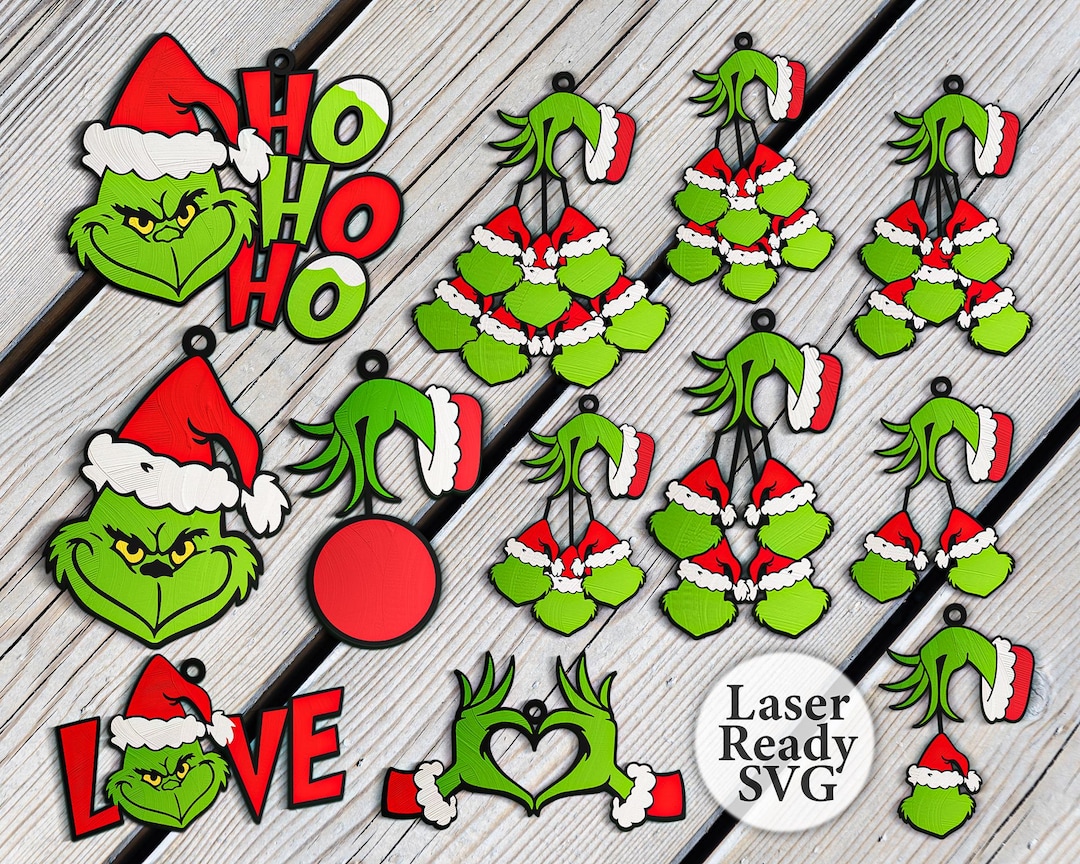Personalized Grinch Laser Cut Bundle, Digital Download Grinch Ornament ...