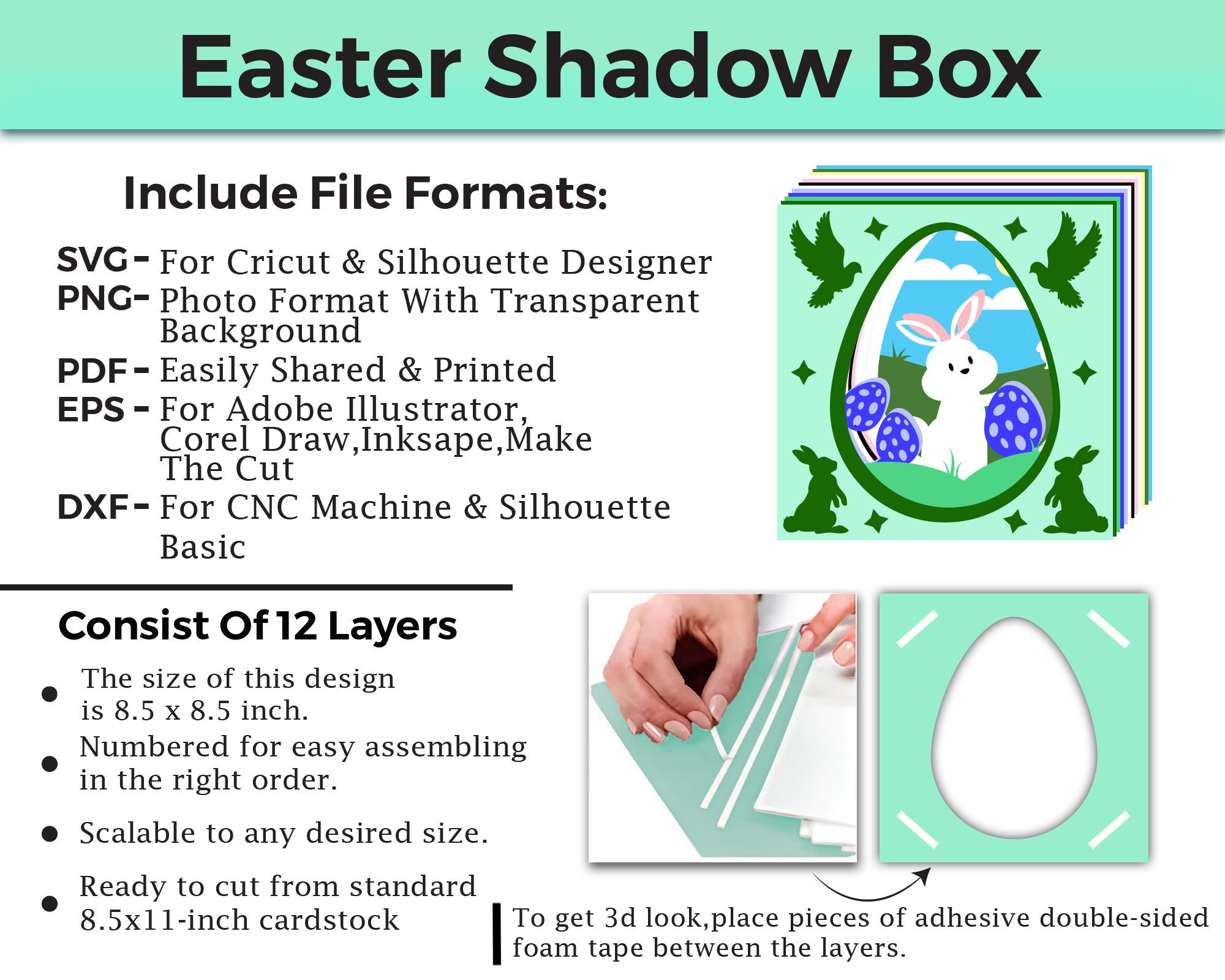 Bunny Easter Shadow Box Svg, Easter Egg Svg, Shadow Box - Etsy