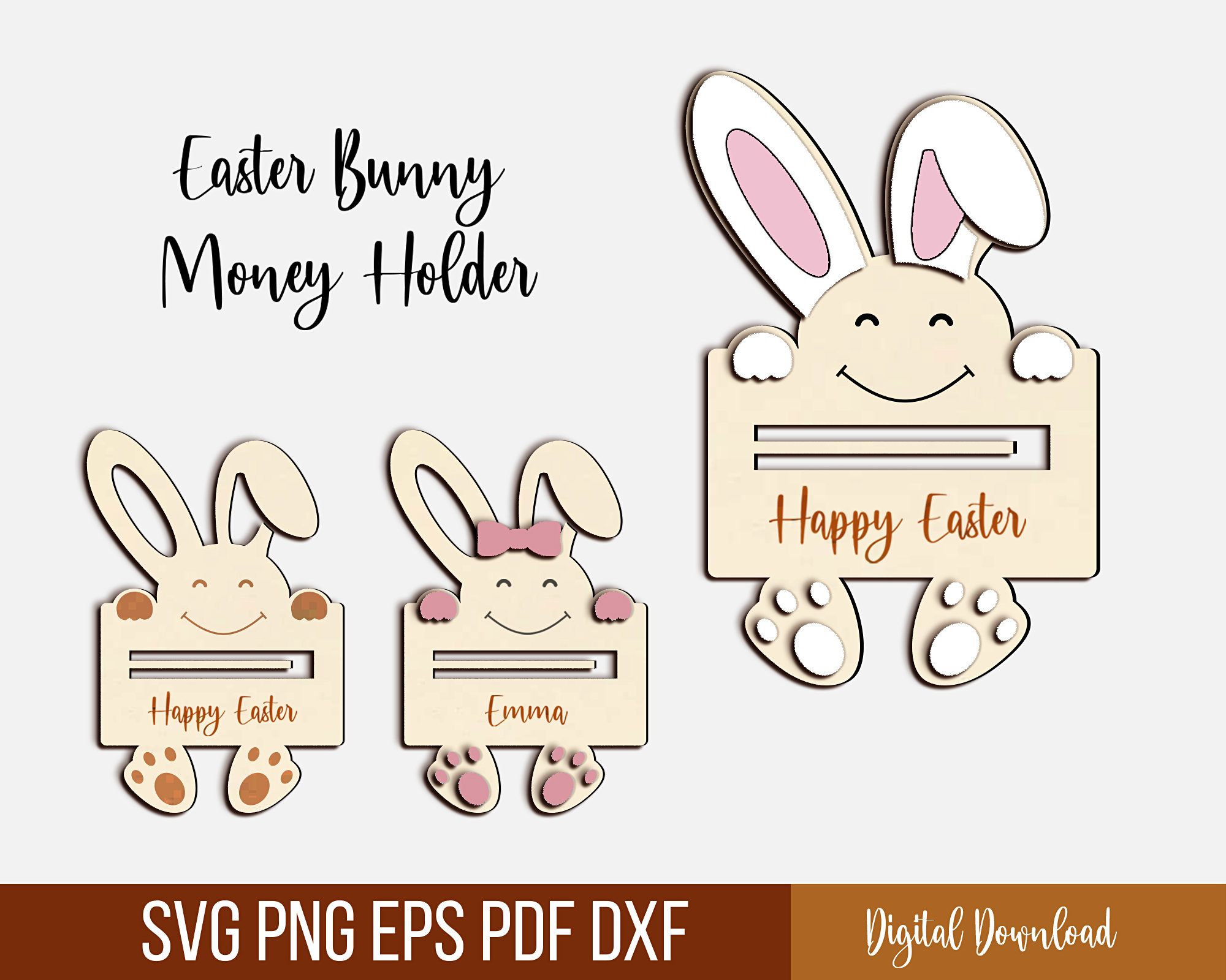Easter Bunny Money Holder Svg, Easter Bunny Money Holder Laser Cut File ...