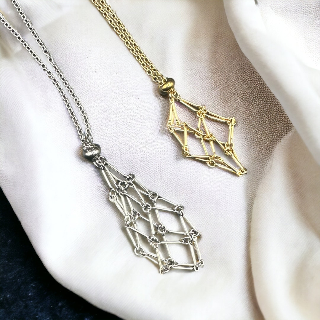 Silver & Gold Crystal Cage Pendant Necklace Interchangeable Gemstone ...
