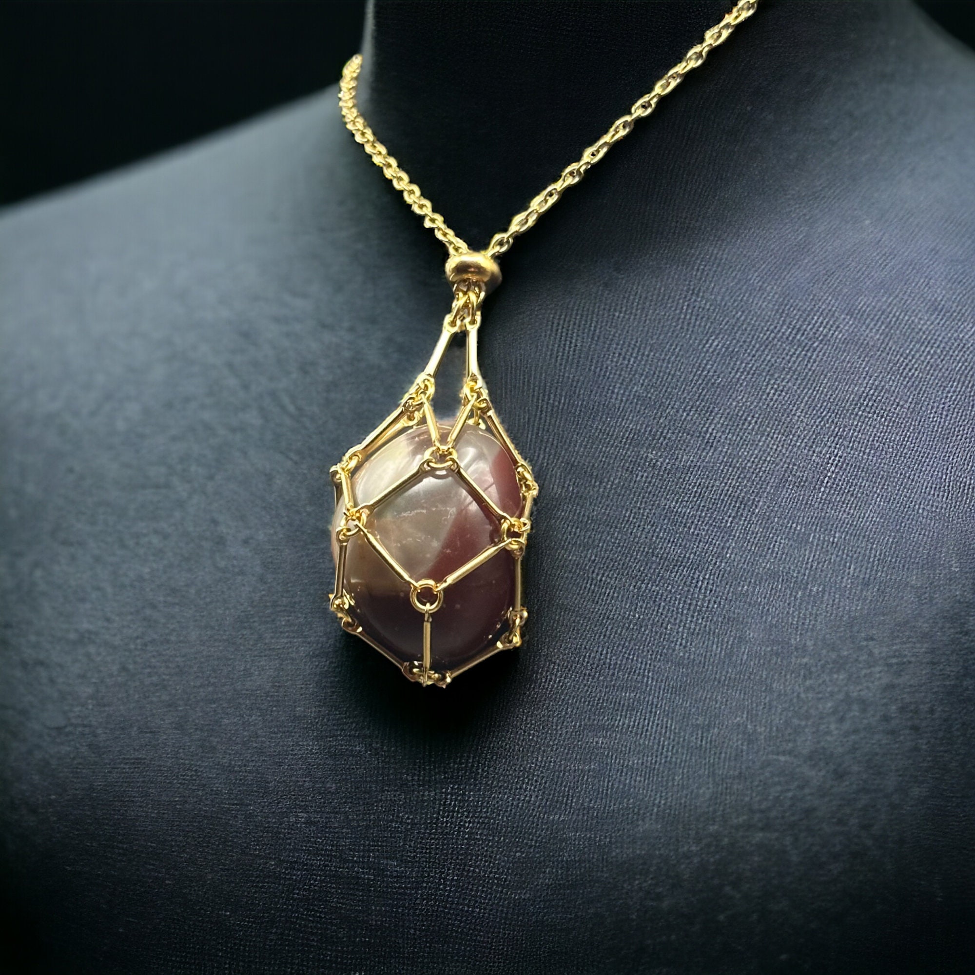 Silver & Gold Crystal Cage Pendant Necklace Interchangeable Gemstone ...