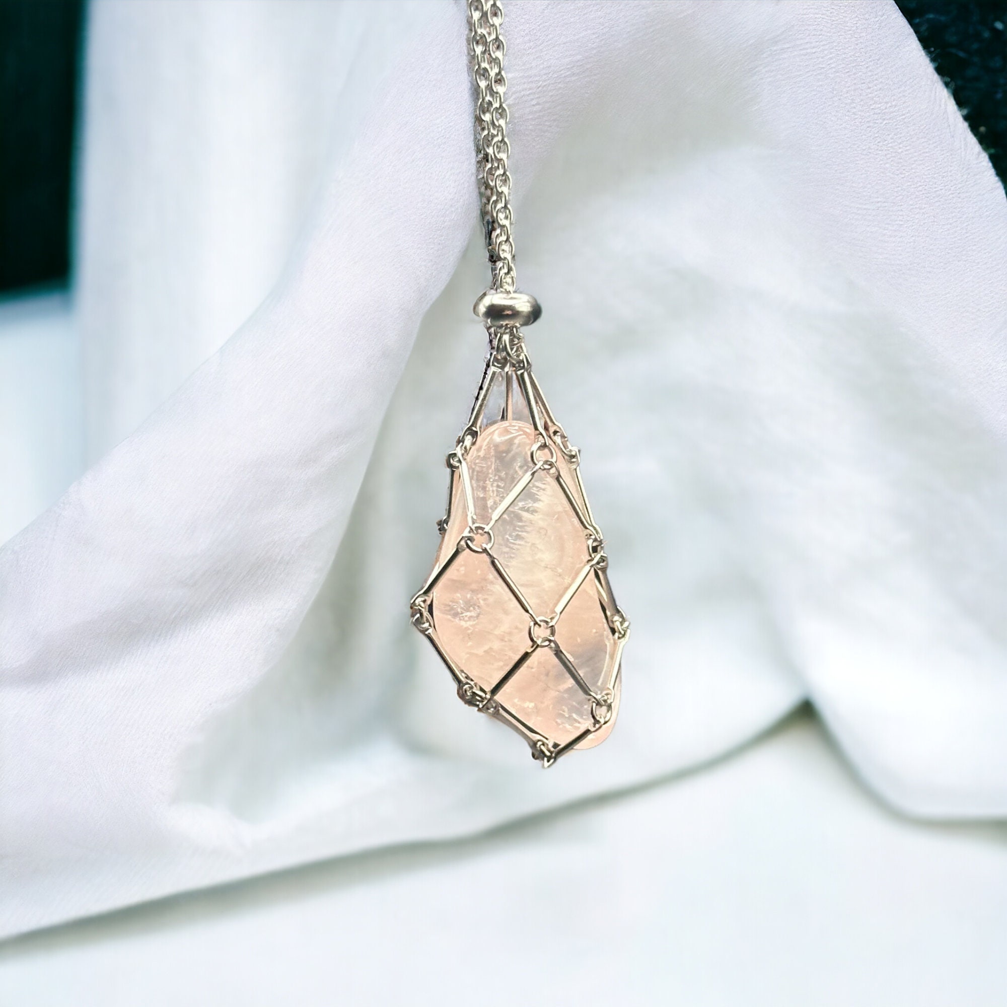 Silver & Gold Crystal Cage Pendant Necklace Interchangeable Gemstone ...