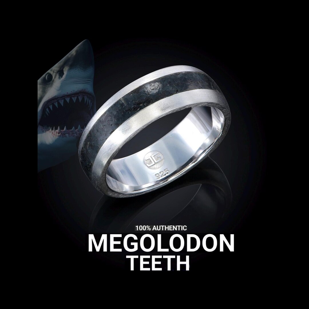 MEG TOOTH: Unique Wedding Band Ring. Crushed Megladon Tooth Fossil ...