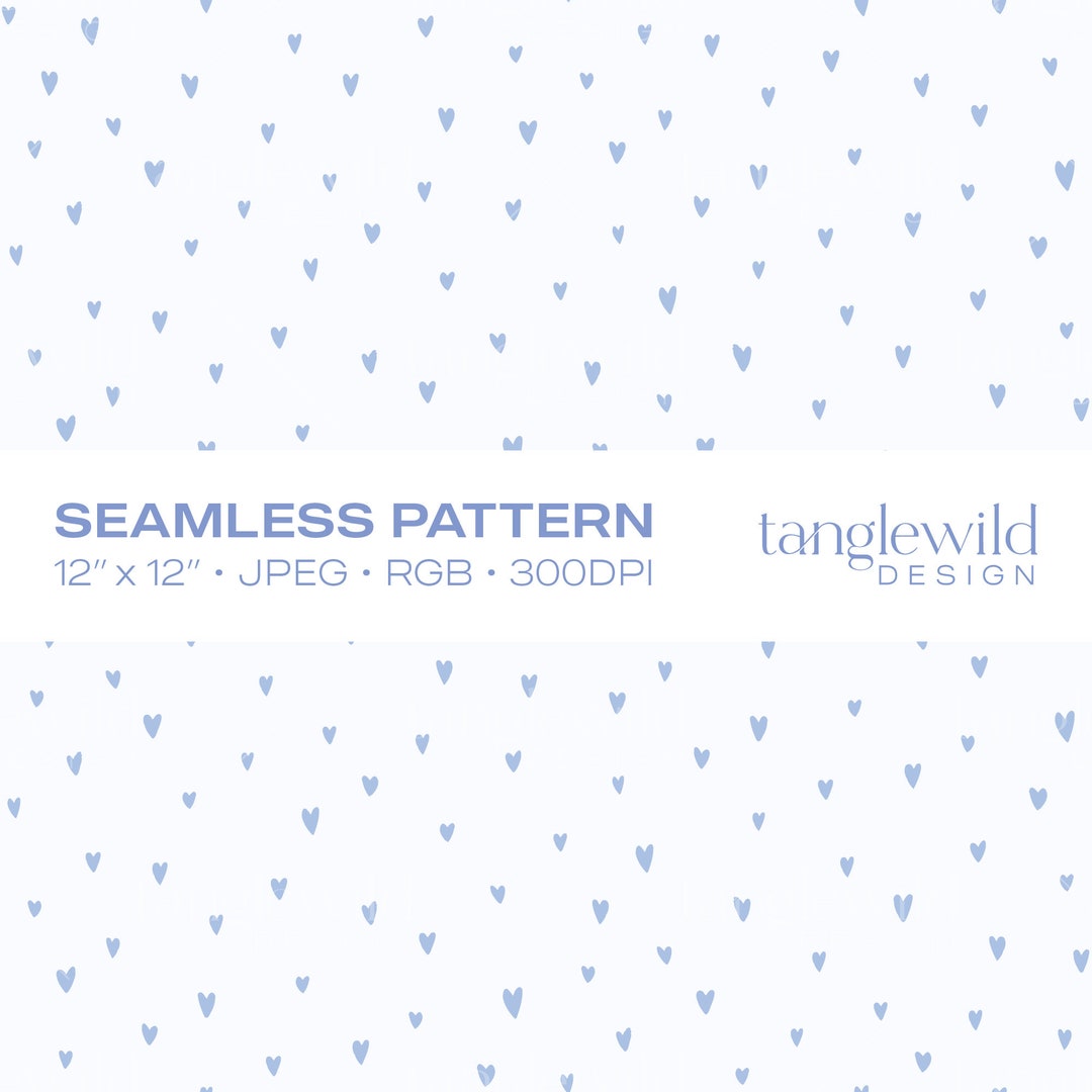 Scattered Hand-drawn Hearts in Periwinkle Blue, Romantic Digital Paper ...