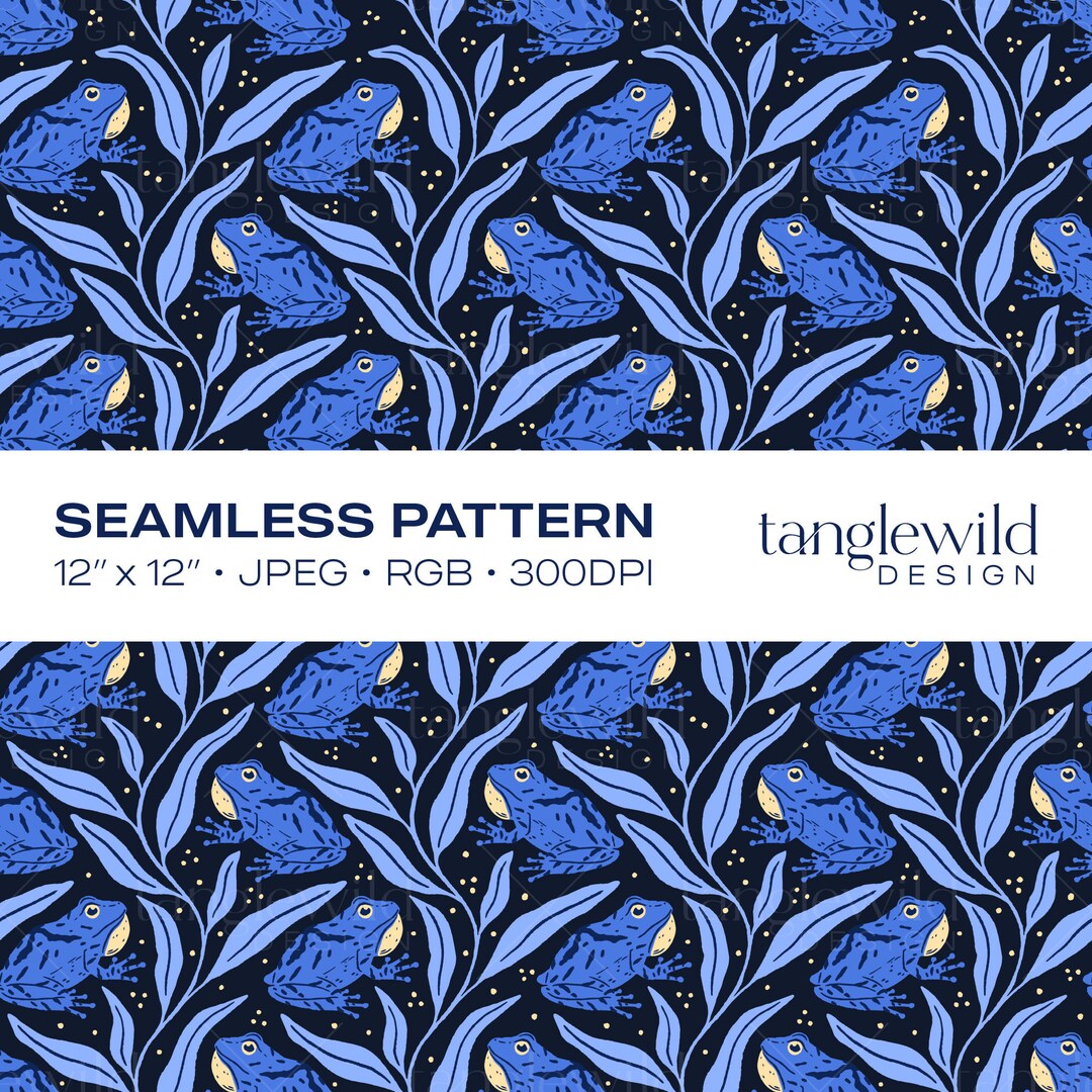 Spring Peeper Frog Art Seamless Repeating Pattern, Midnight Blue ...