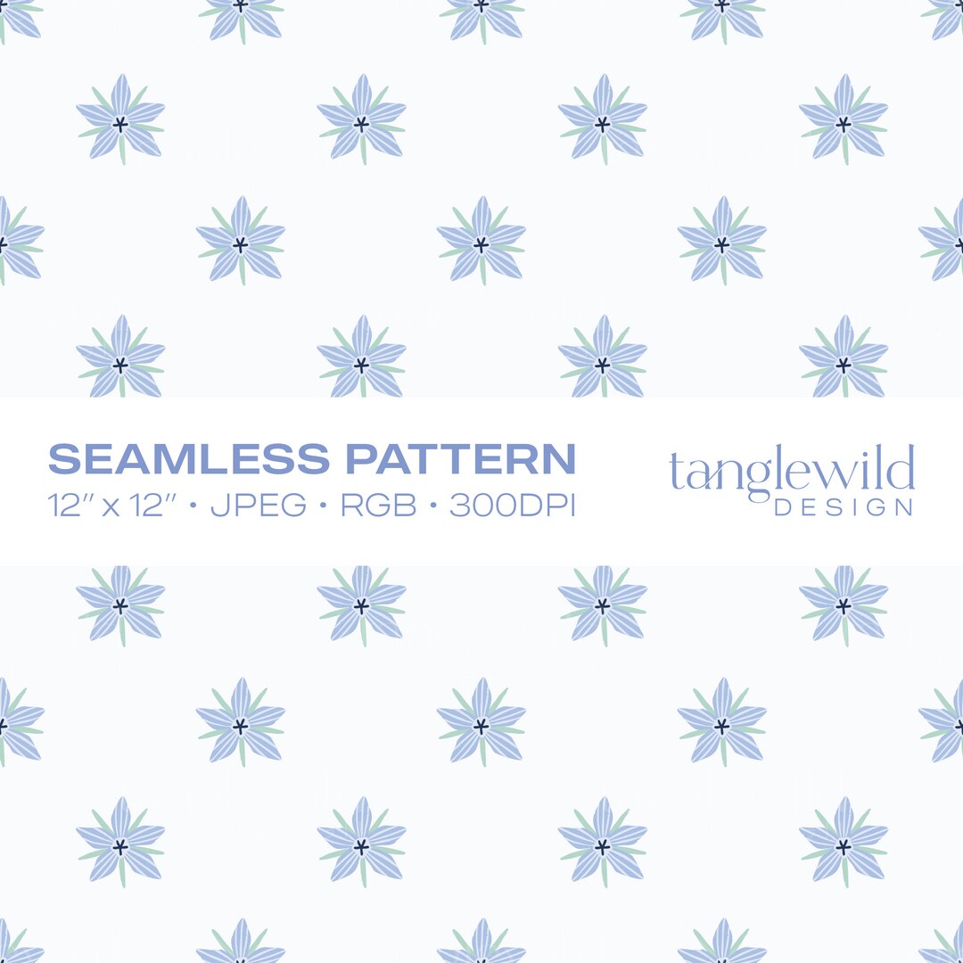 Borage Flowers Seamless Repeat Pattern in Periwinkle & Cloud Blue ...