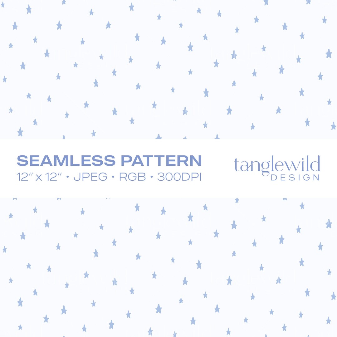 Scattered Hand-drawn Star Pattern in Periwinkle Blue, Minimalist ...