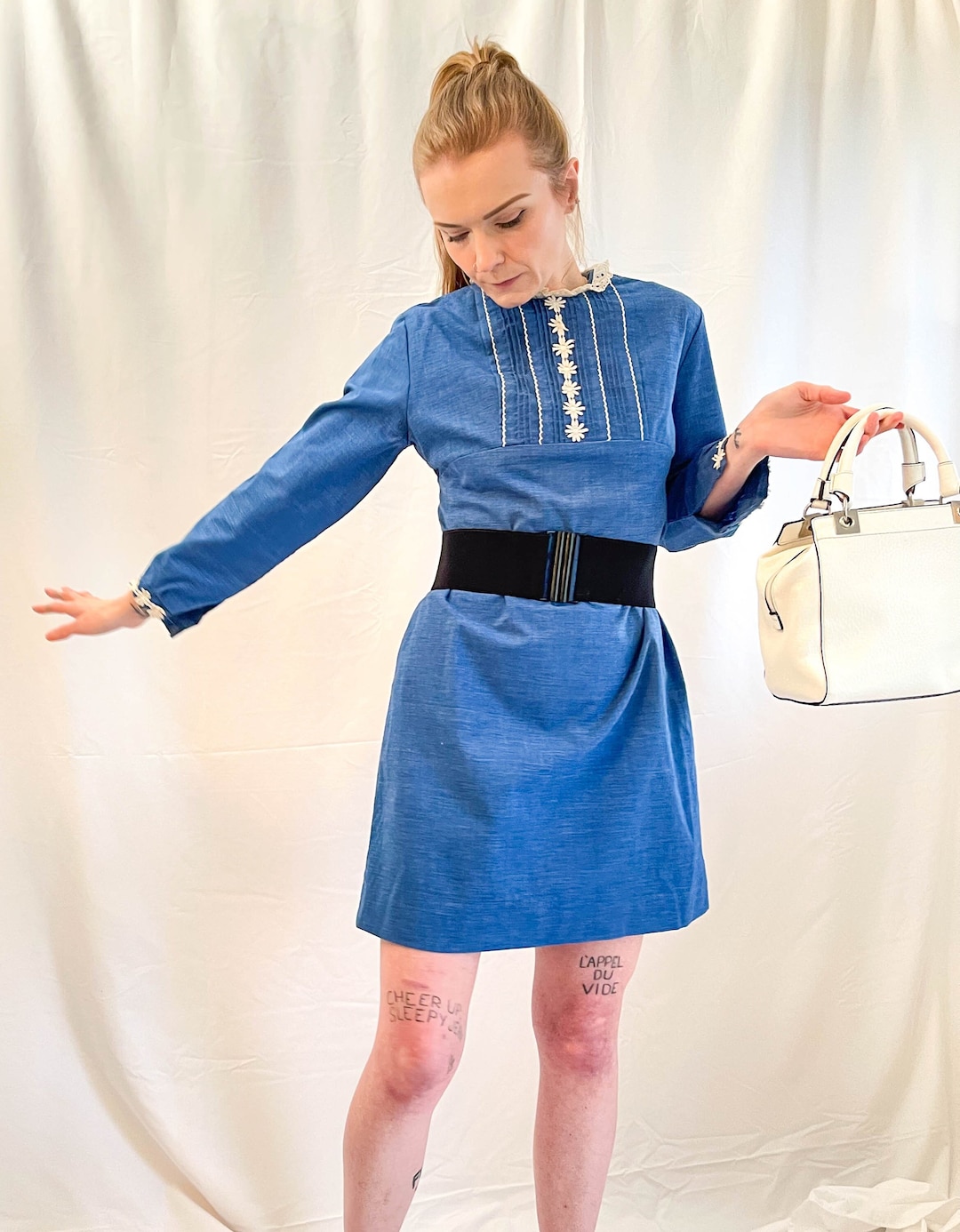 1970s Boho Empire Waist Cotton Mini Dress Vintage Fashion Vintage ...