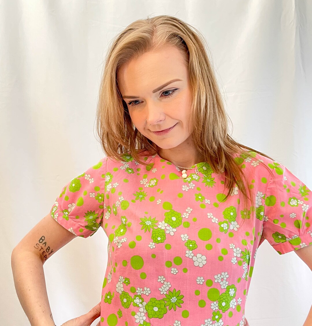 1960s Pink flower Power Simple Chic Shift Dress Vintage Dress boho Vintage Dress 1960s Fashion ...
